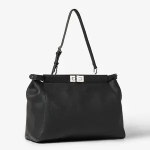 Fendi My Peekaboo Large Black Cuoio Romano Leather And Ff Split-leather Bag